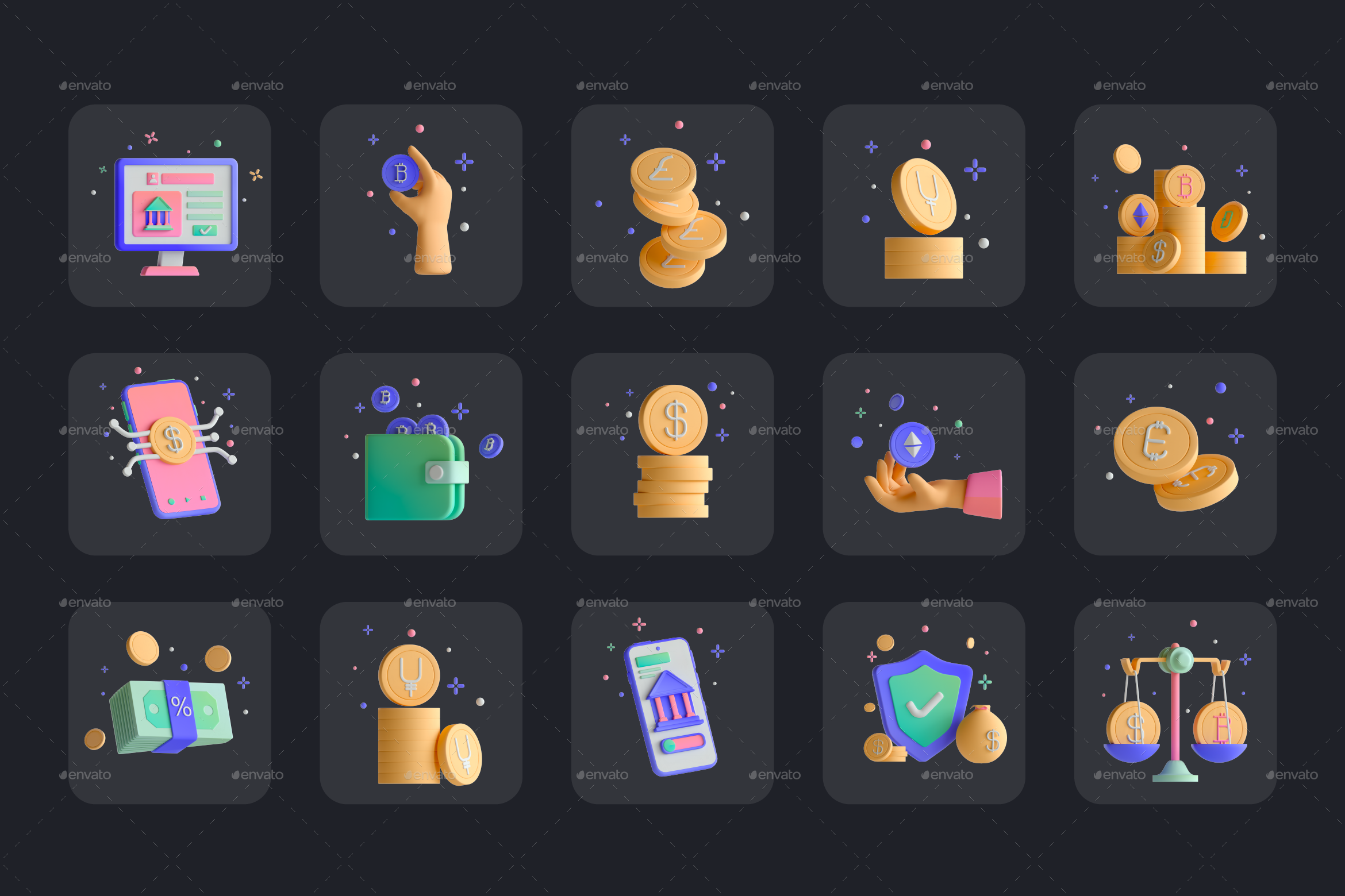 Digital Currency 3D Icon Set, Graphics | GraphicRiver